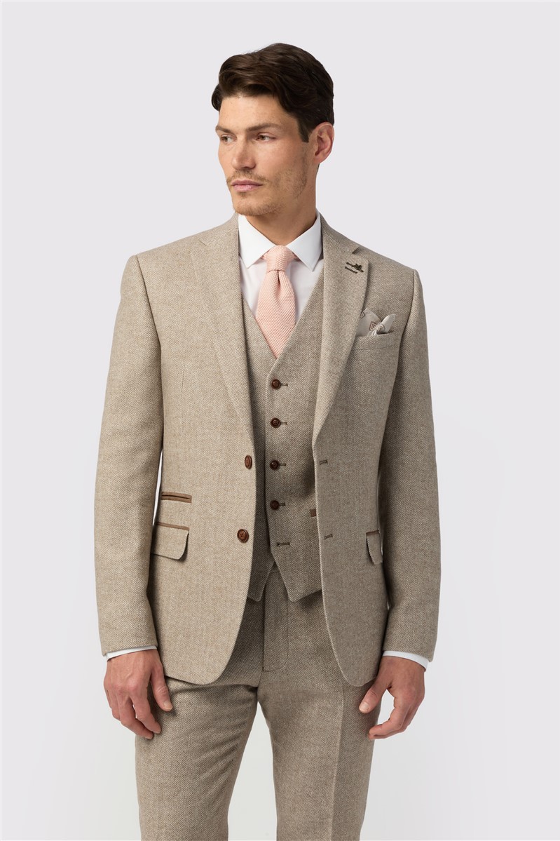Slim Fit Taupe Herringbone Tweed Suit – MarmaraAlbaidha
